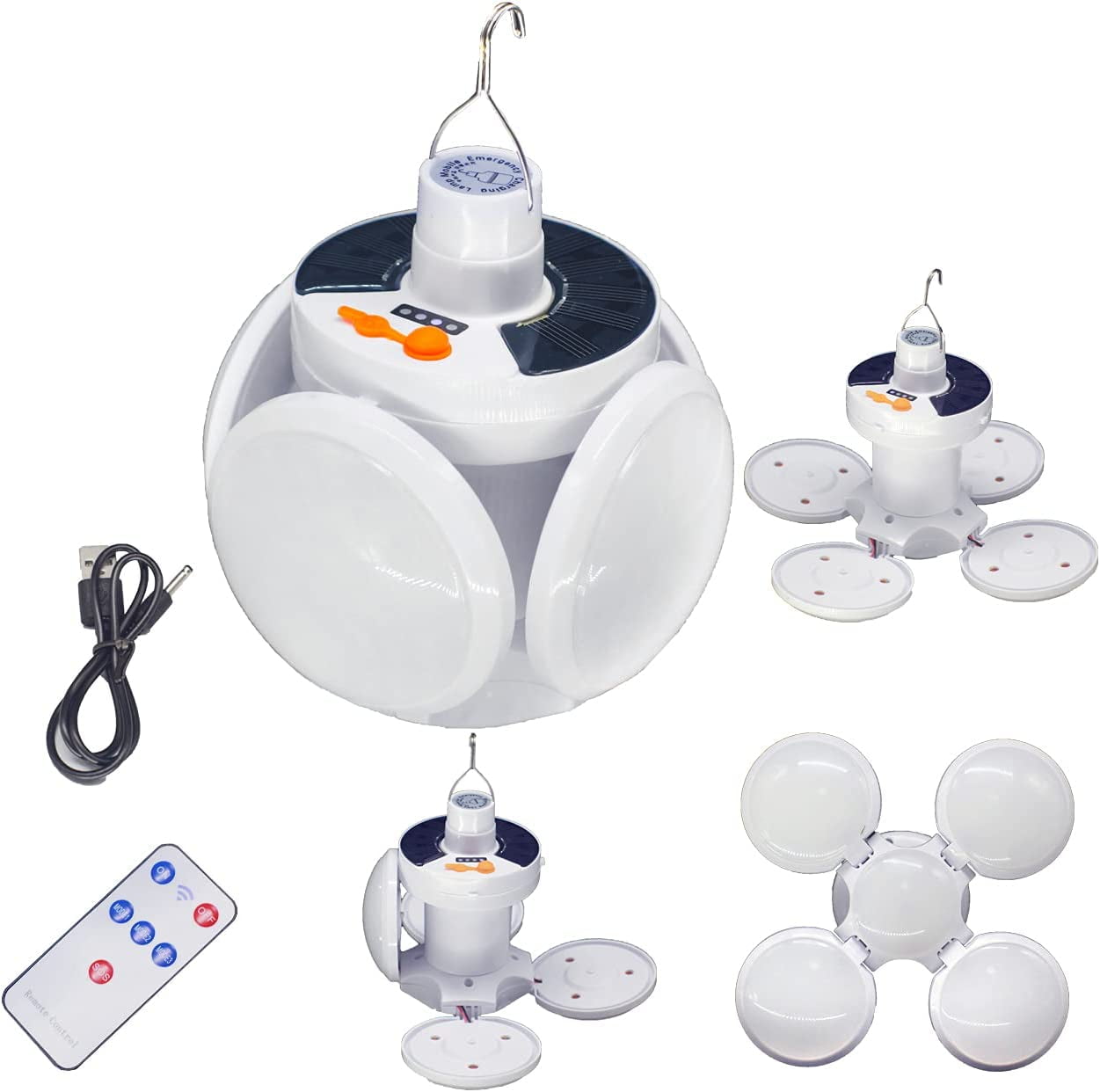 Solar Camping Lantern, Portable Tent Lamp with Hook, LED Bulbs, USB ...