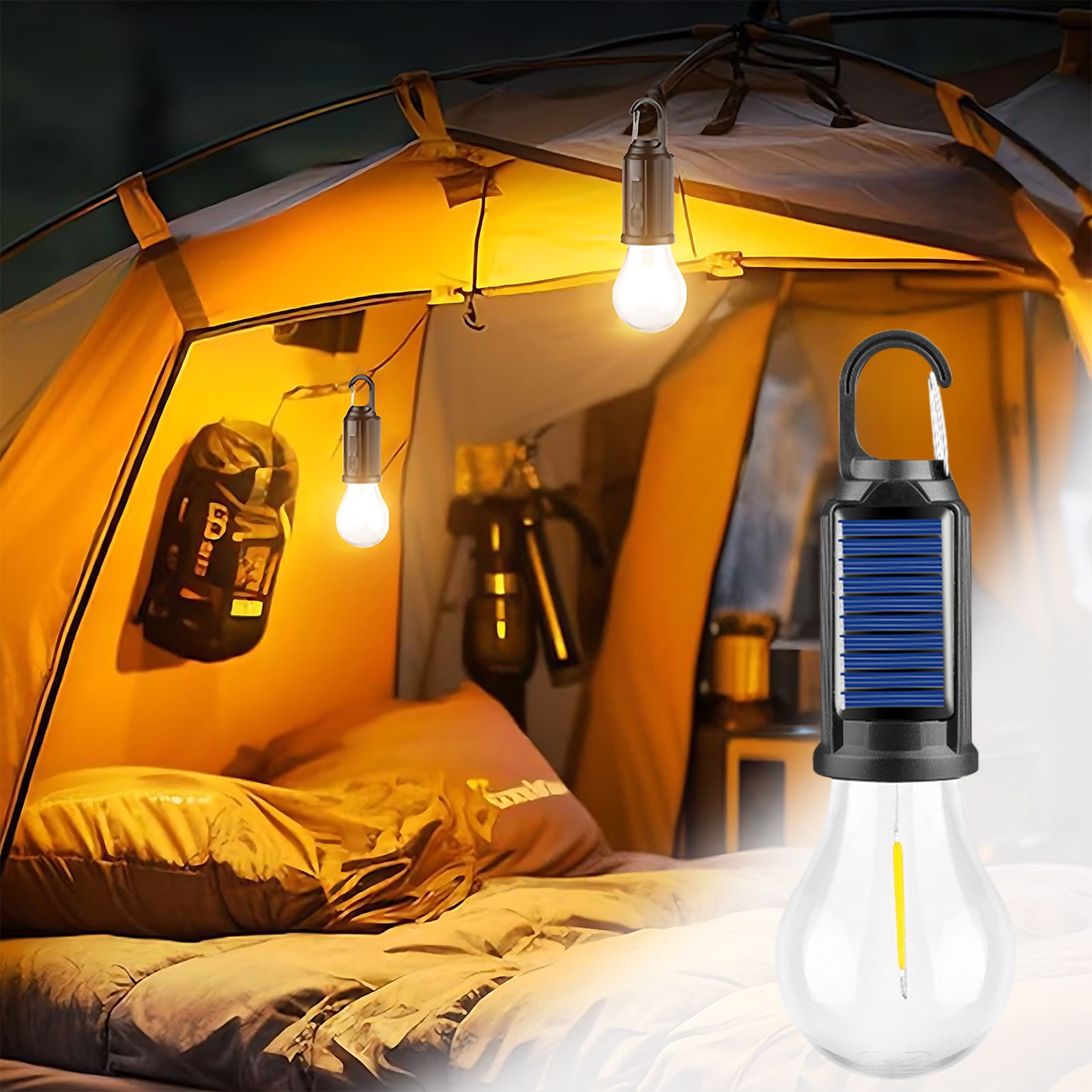 Solar Camping Light, Rechargeable LED Outdoor Bulb with Warm Light ...