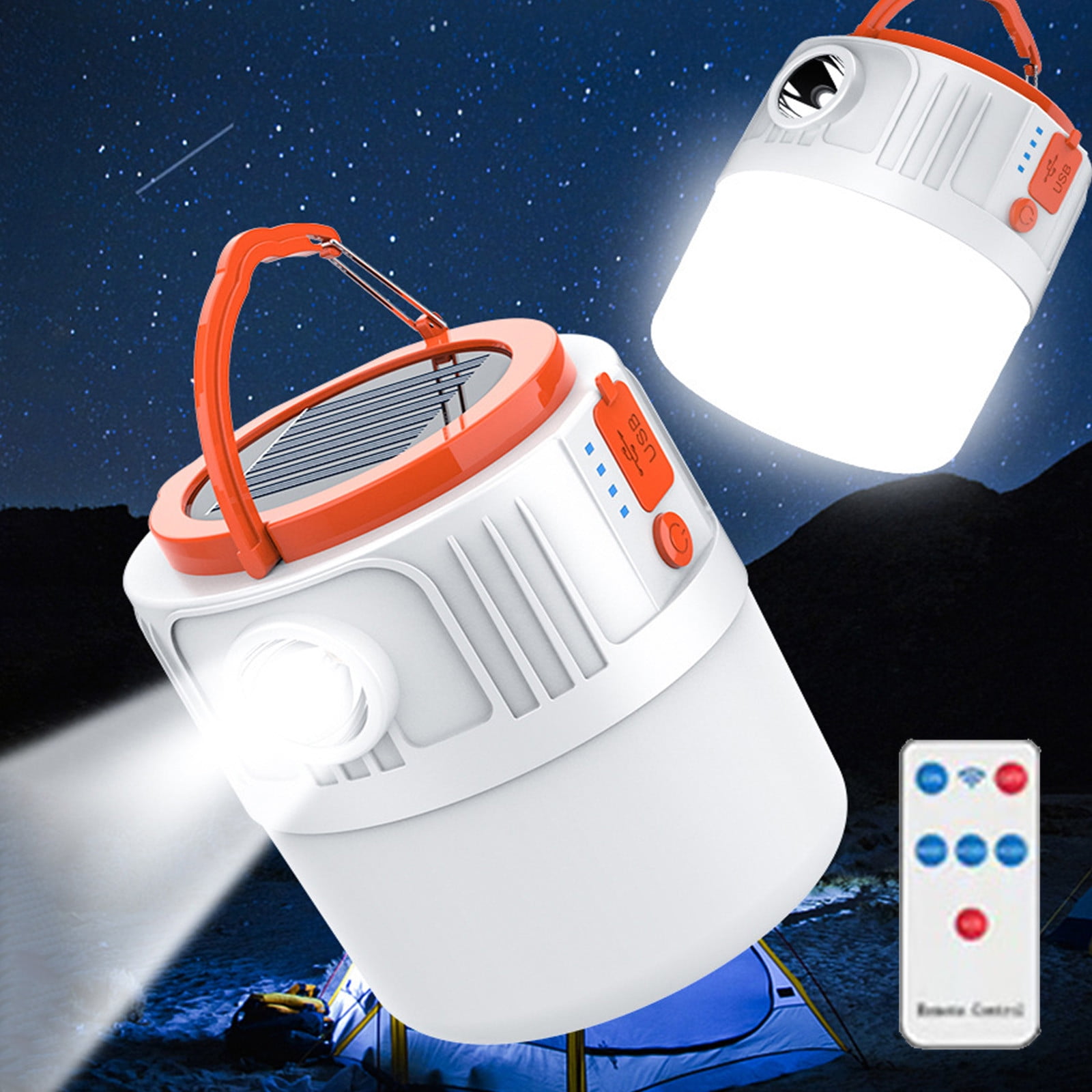 Solar Camping Light, USB Rechargeable LED Tent Bulb Light for Outdoor ...