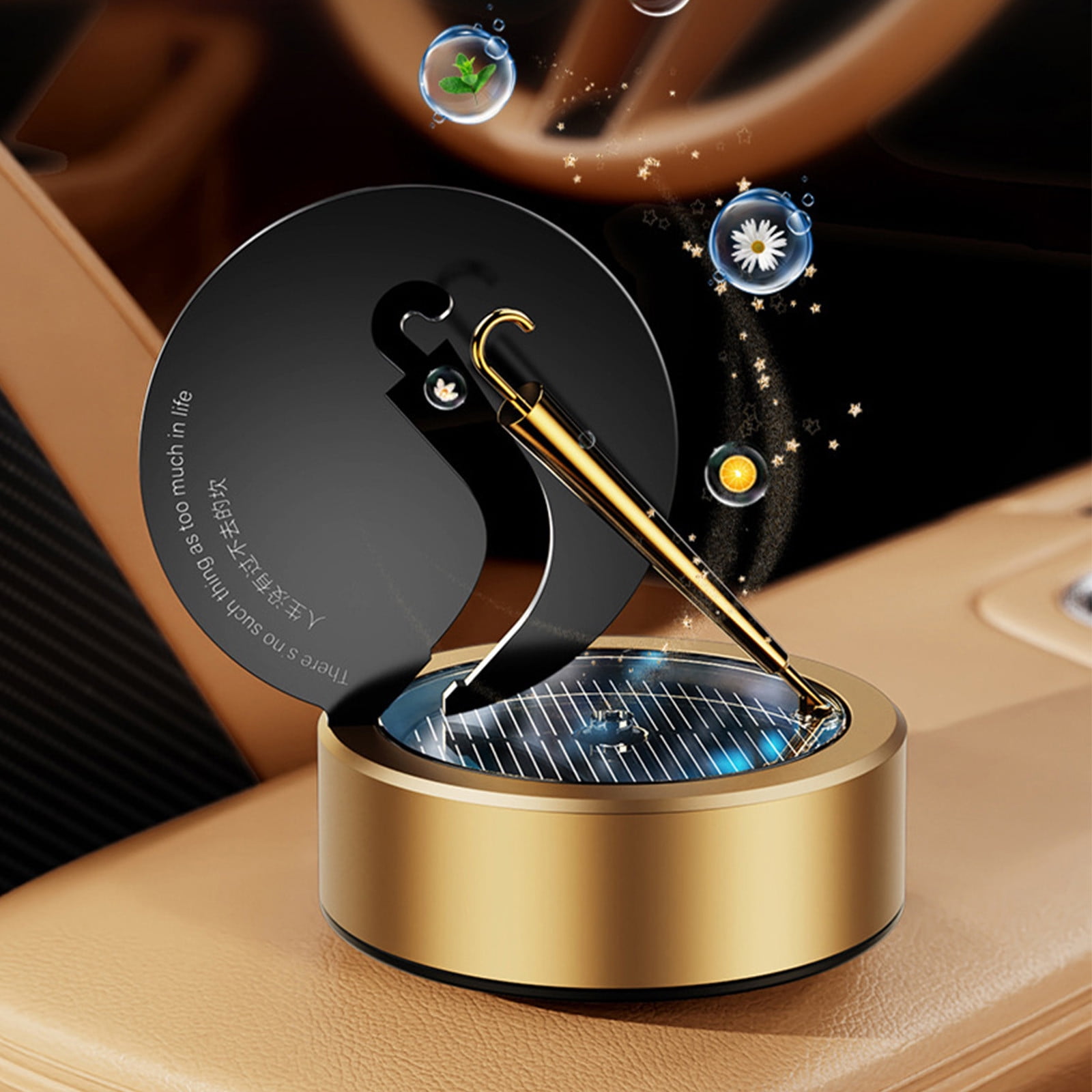 Solar Car Air Freshener Rotating Golden Umbrella Decor Perfume Diffuser ...