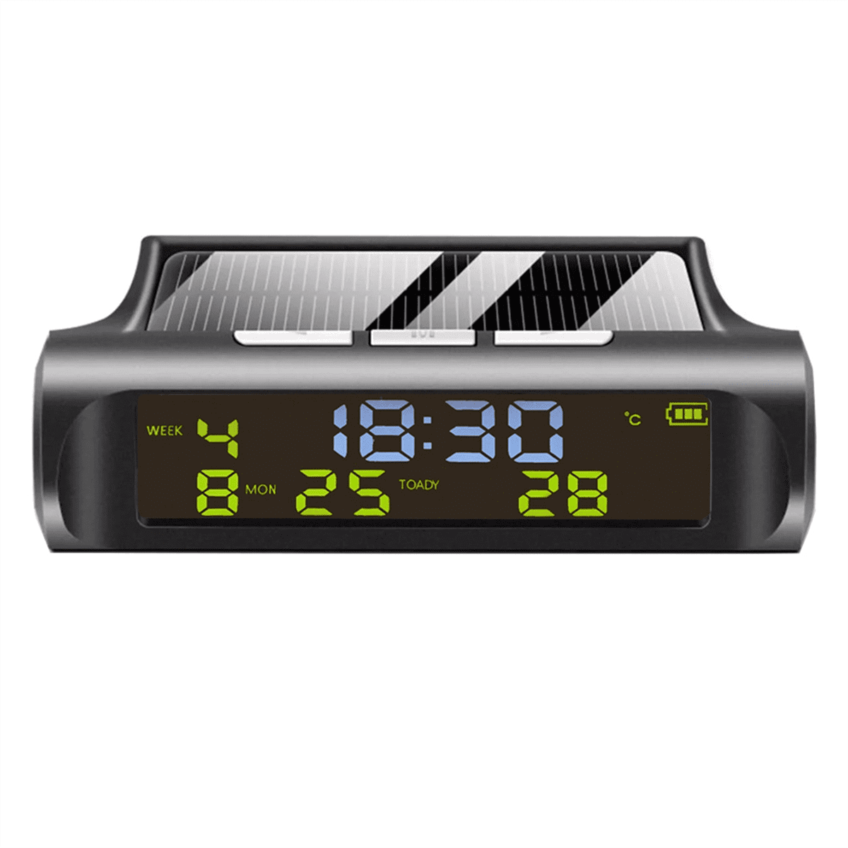 Solar Car Clock Automatic Solar Clock with Week Month Calendar Time ...