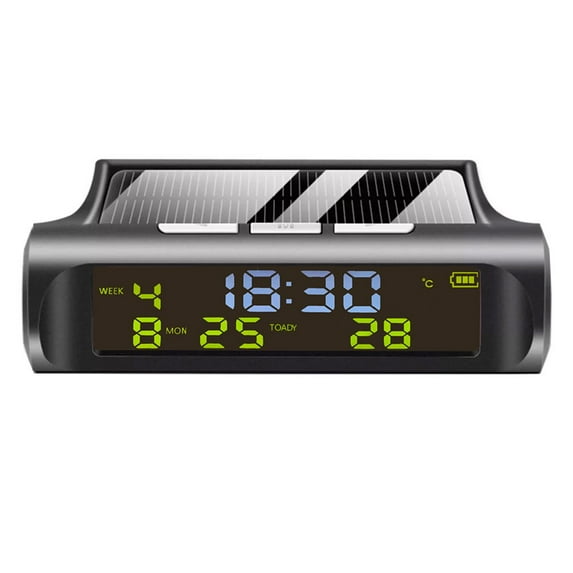 Solar Car Digital Clock Car Automatic Clock Car Thermometer Automatic ...