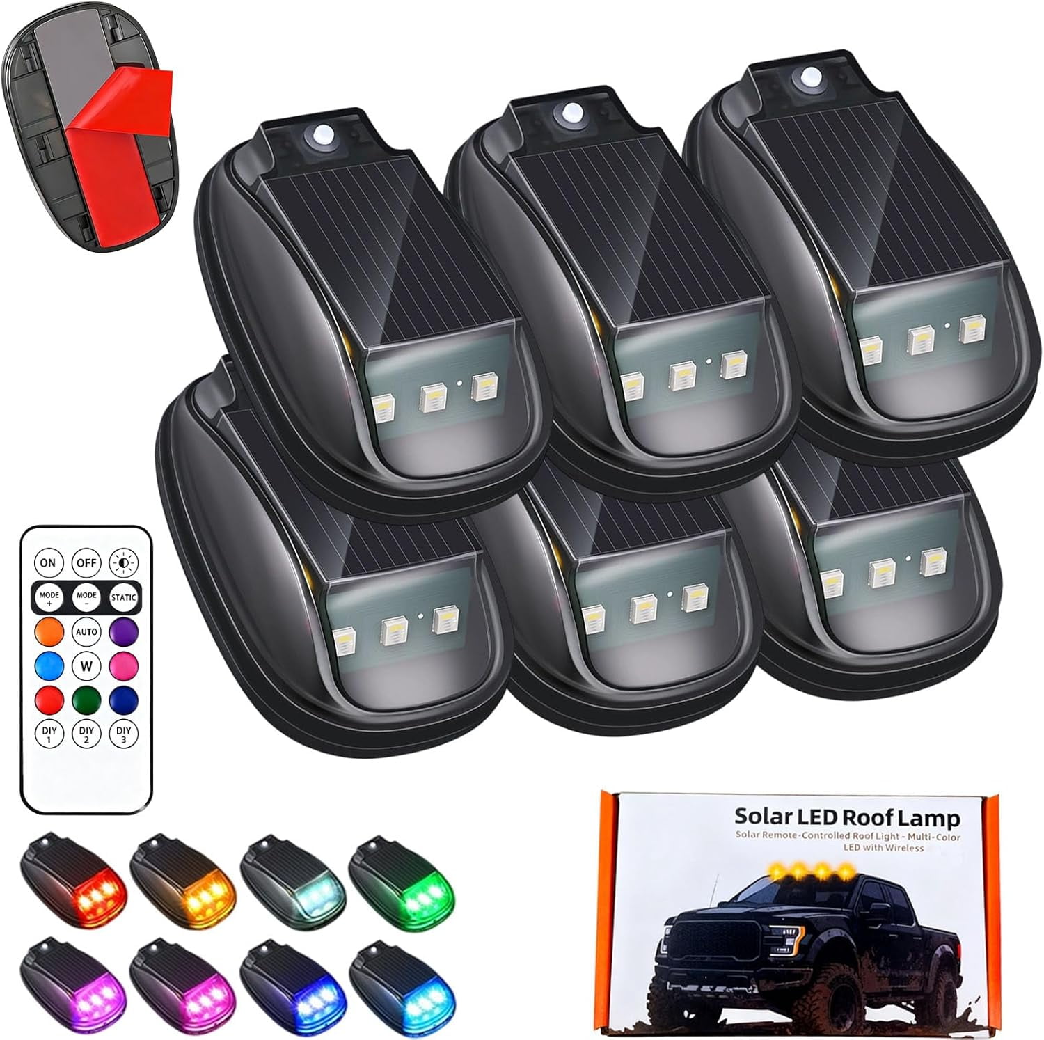 Solar Car Roof RGB Strobe Light，2026 with Remote Control, Smart Sensing Marker Light, Waterproof ...