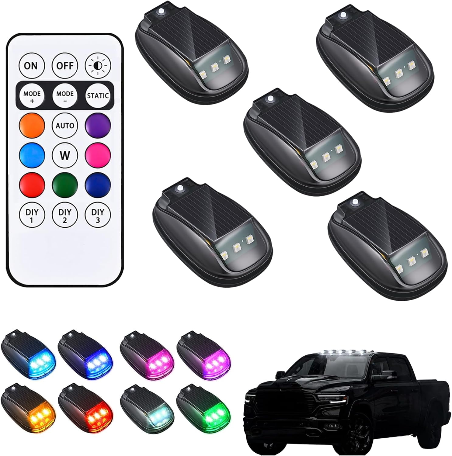 Solar Car Roof RGB Strobe Light with Remote Control, No Drill Solar ...