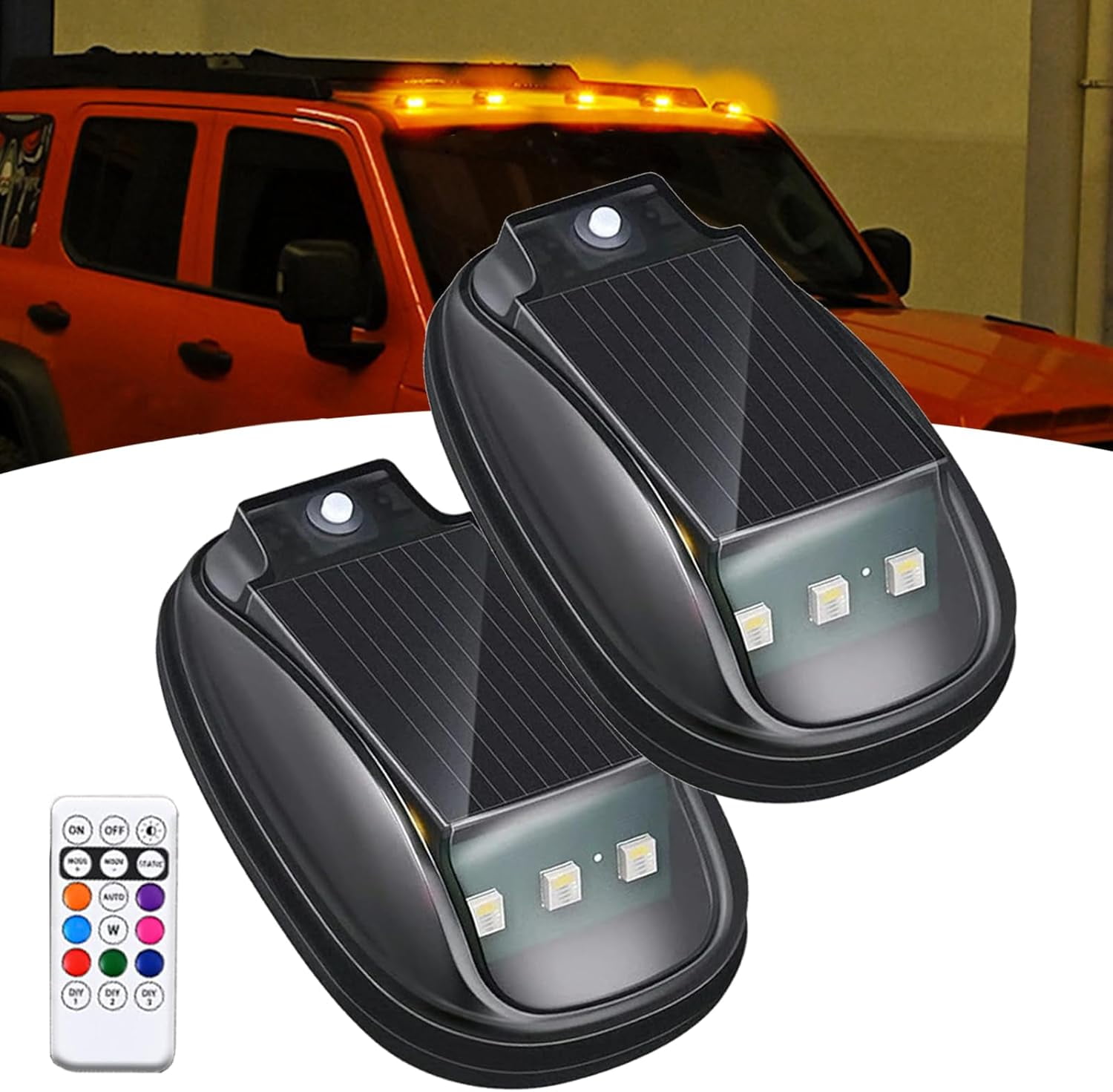 Solar Car Roof RGB Strobe Light with Remote Control, Waterproof,8-Color Smart Sensing Marker ...