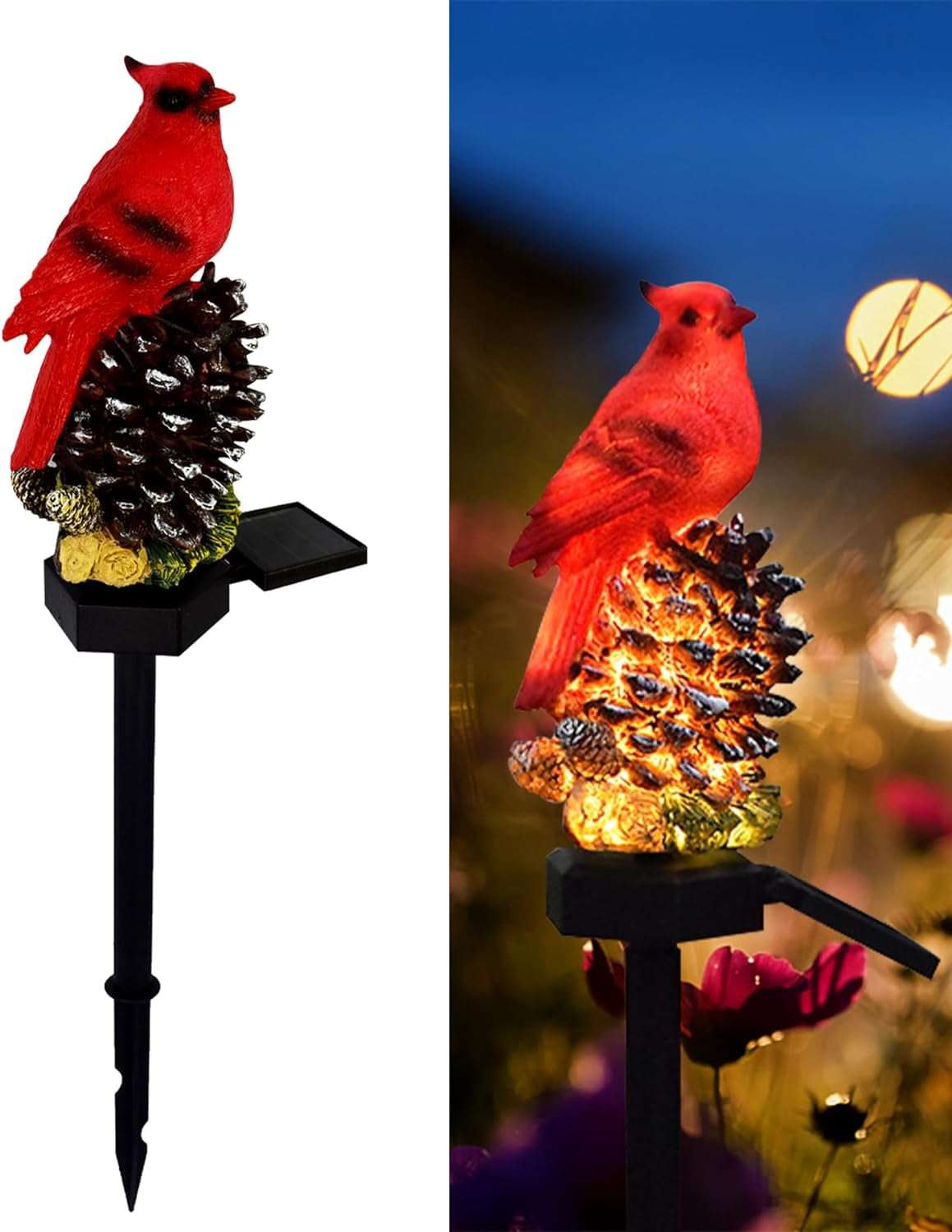 Solar Cardinal Figurine Light - Waterproof Red Bird Stake for Garden ...