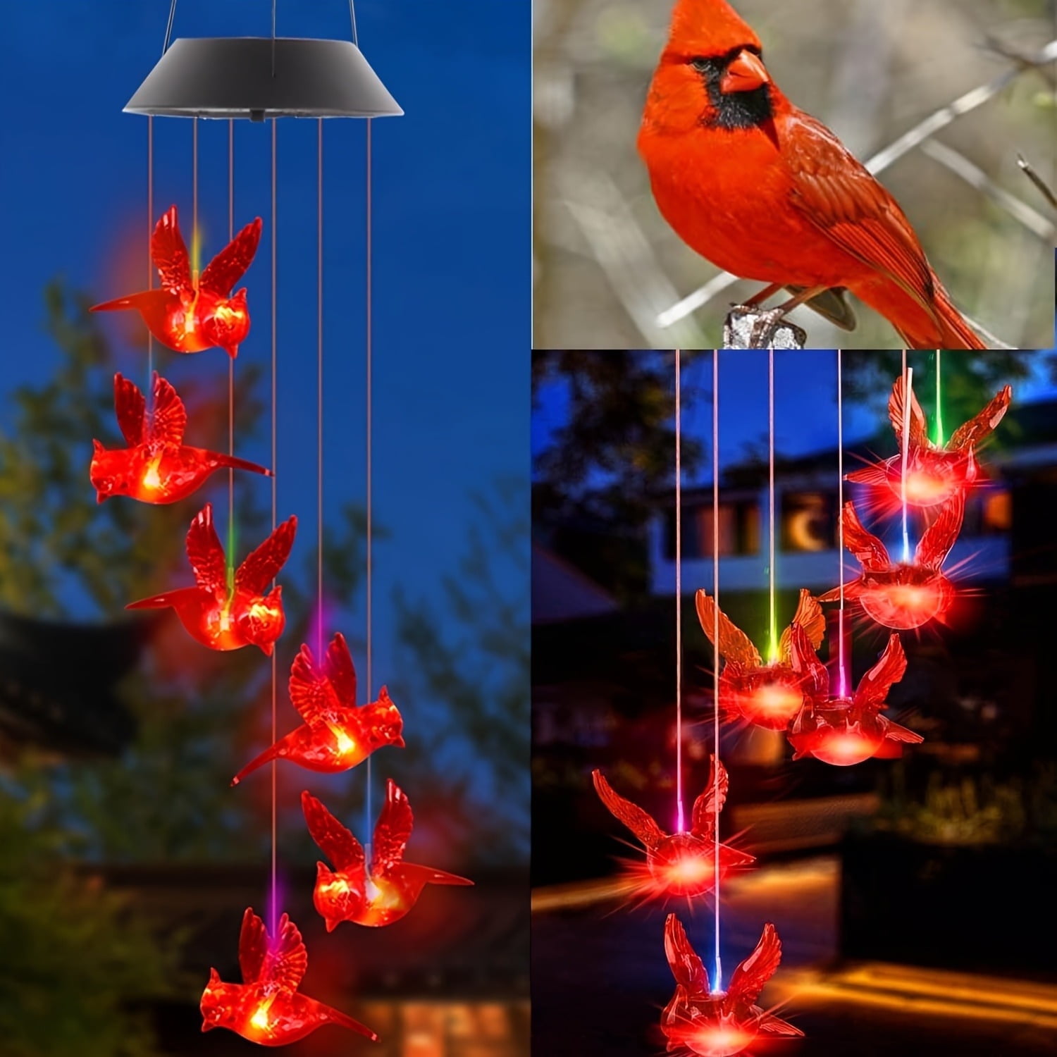 Solar Cardinal Red Bird Wind Chime, Solar Wind Chimes for Outside ...