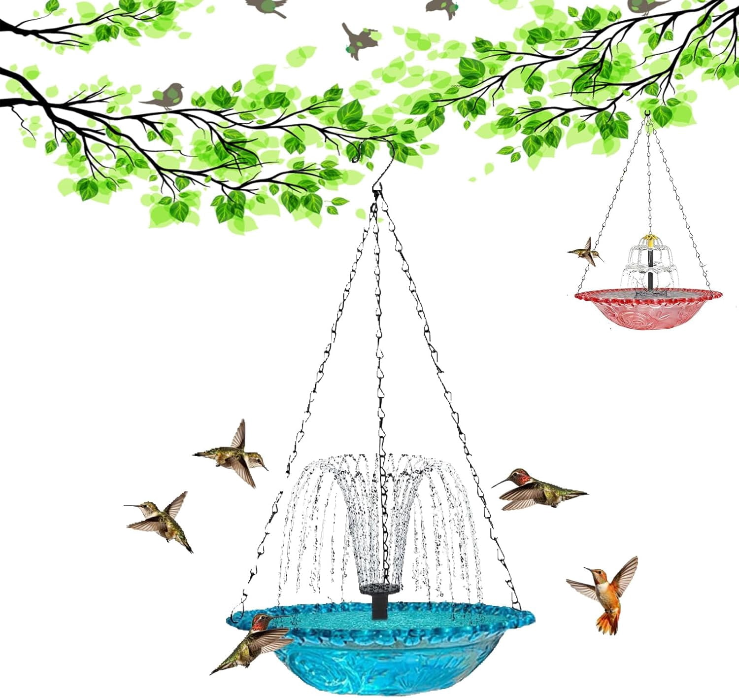 Solar Cascade Hanging Bird Bath Fountain, Outdoor Bathable Bird Feeder ...
