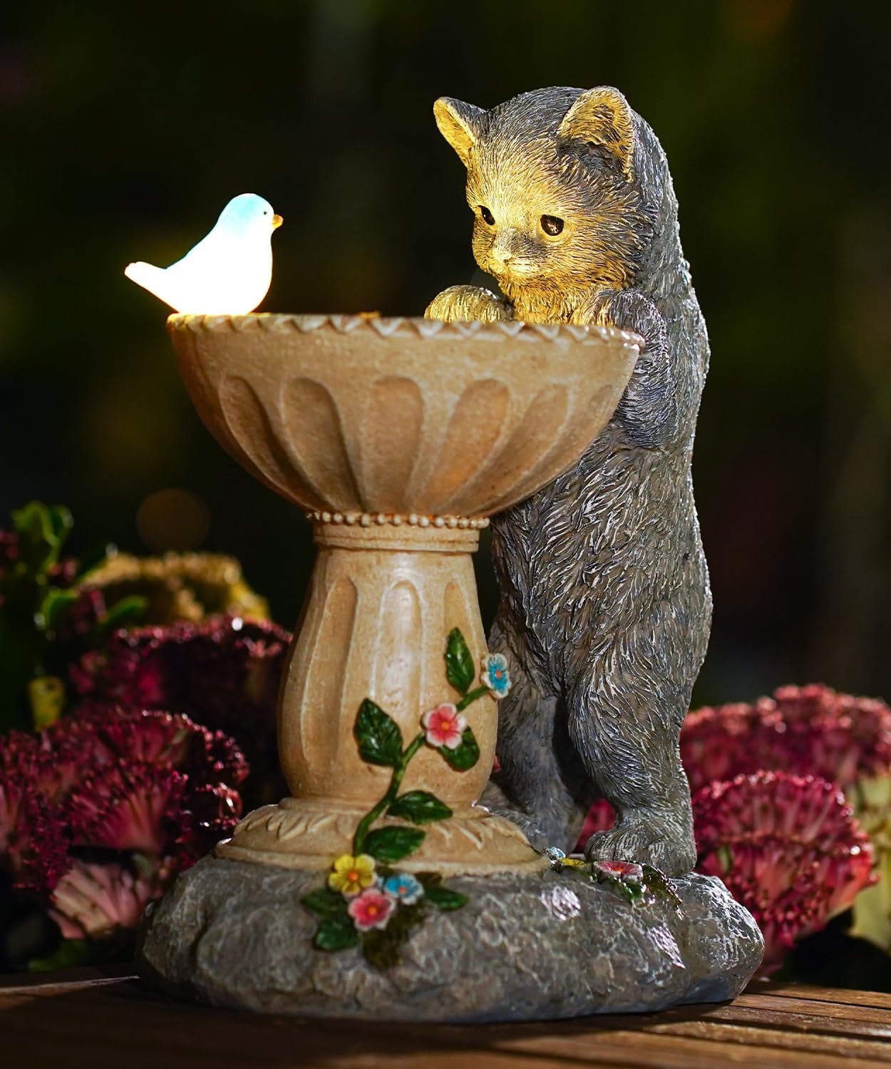 MY Solar Cat Birdbath Garden Decor: Outdoor Statues Ornaments for ...