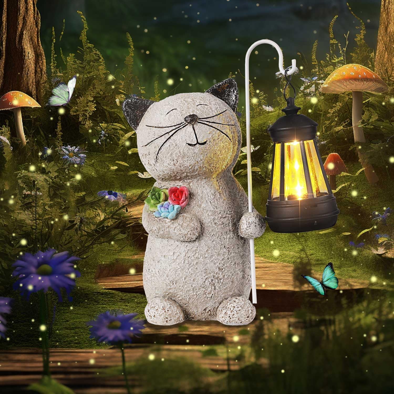 Solar Cat Garden Decor Statues- Cat Solar Lights Outdoor Garden, Loving ...