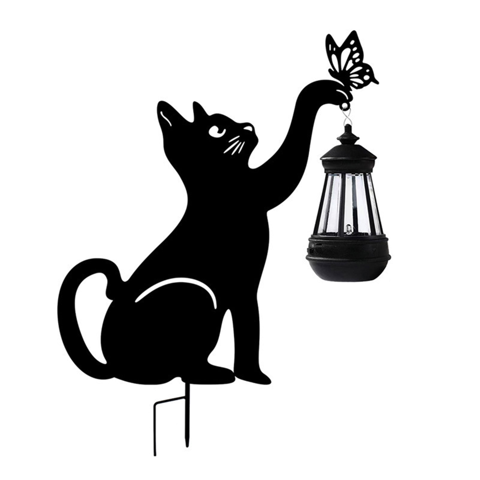 Solar Cat Lantern Cute Cat Silhouette with LED Warm Light Waterproof ...