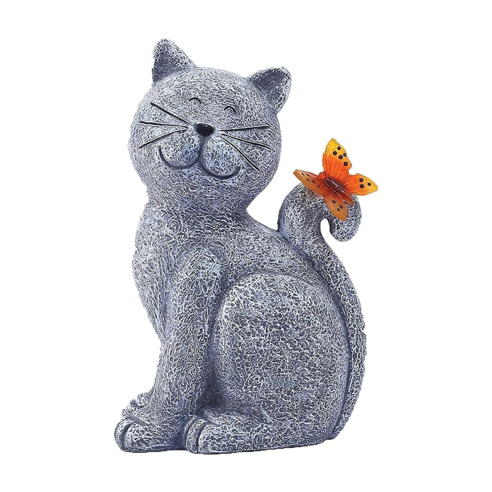 Solar Cat Outdoor Statues, Garden Decor with Glowing Butterfly, Outdoor ...