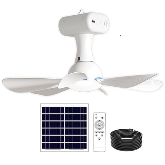 Solar Ceiling Fan with LED Light & Remote Control, 6W Solar Panel ...