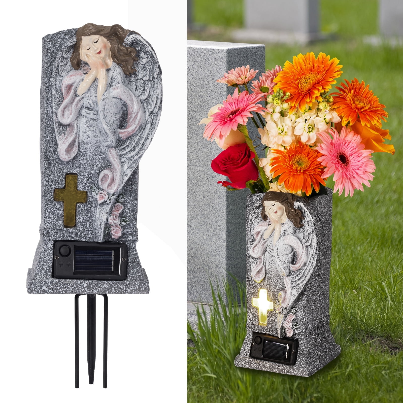 Solar Cemetery Grave Vase with LED for Fresh/Artificial Flowers ...