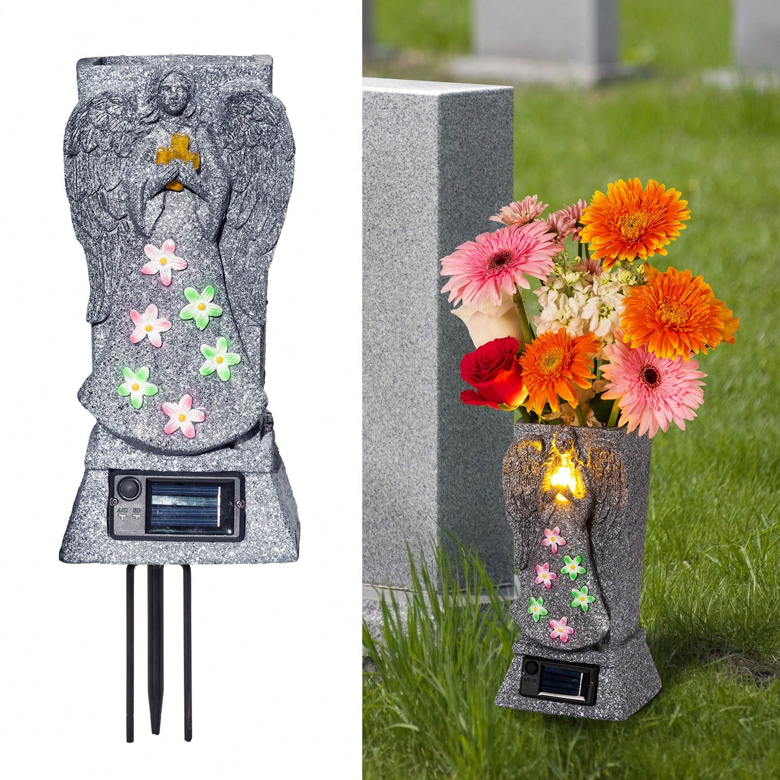 Solar Cemetery Grave Vase With LED For Fresh/Artificial Flowers ...