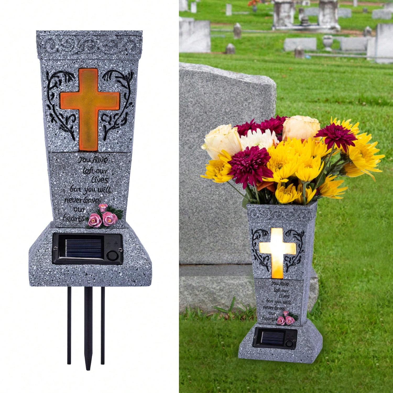 Solar Cemetery Grave Vase With LED For Fresh/Artificial Flowers ...