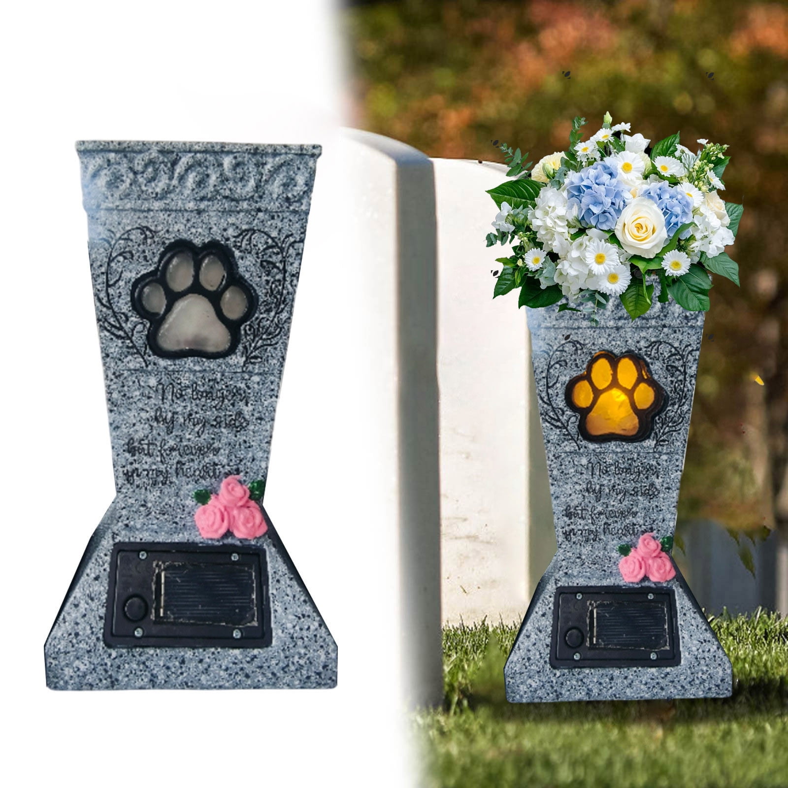 Solar Cemetery Grave Vase with LED Light for Flowers, Headstone Vase ...