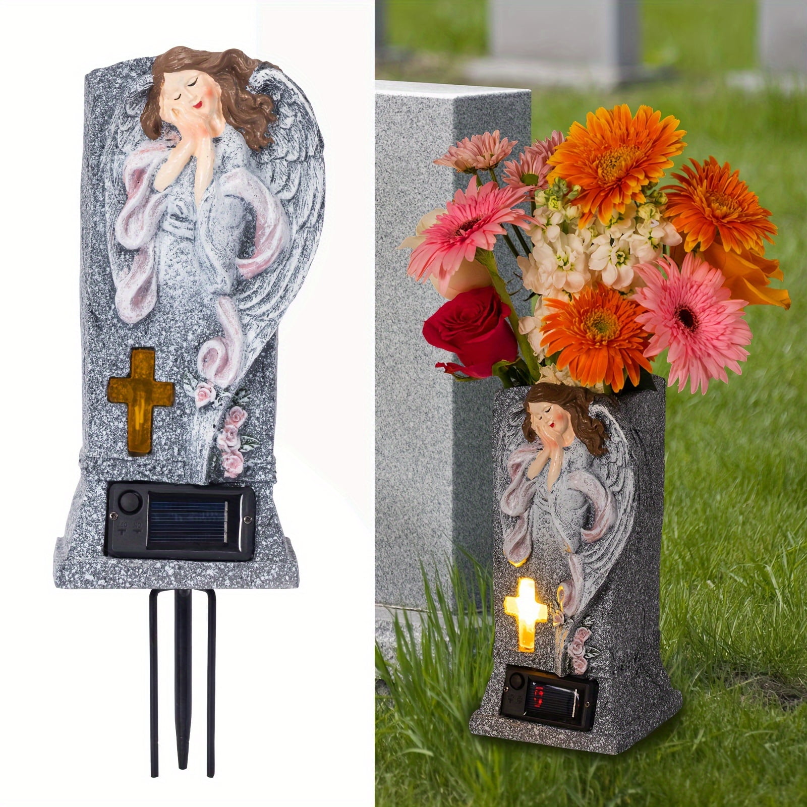Solar Cemetery Grave Vase with LED for Fresh/Artificial Flowers ...