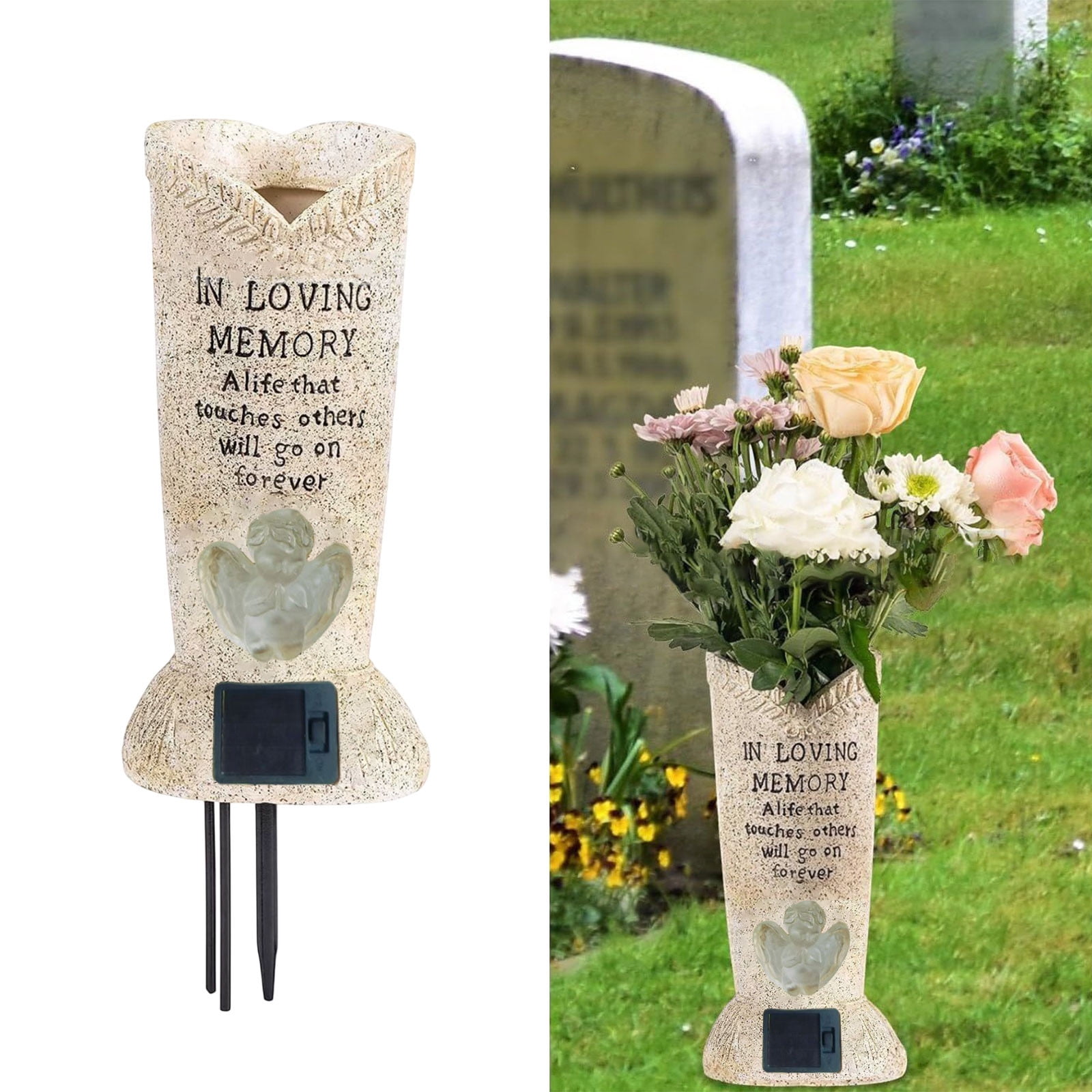 Solar Cemetery Grave Vase with LED, for Fresh/Artificial Flowers ...