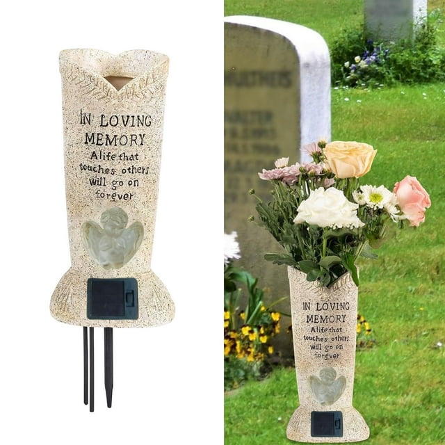 Solar Cemetery Grave Vase with LED, for Fresh/Artificial Flowers ...