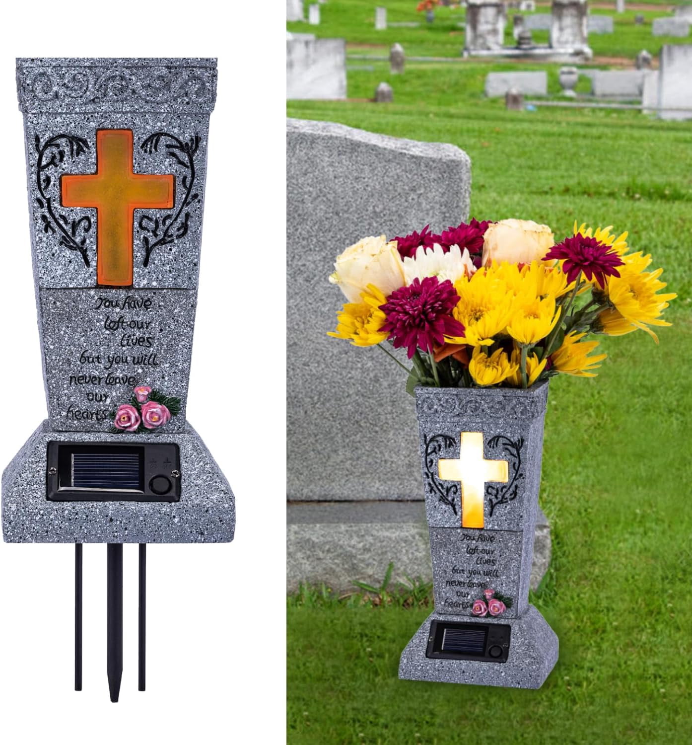 Solar Cemetery Grave Vase with LED for Fresh/Artificial Flowers ...
