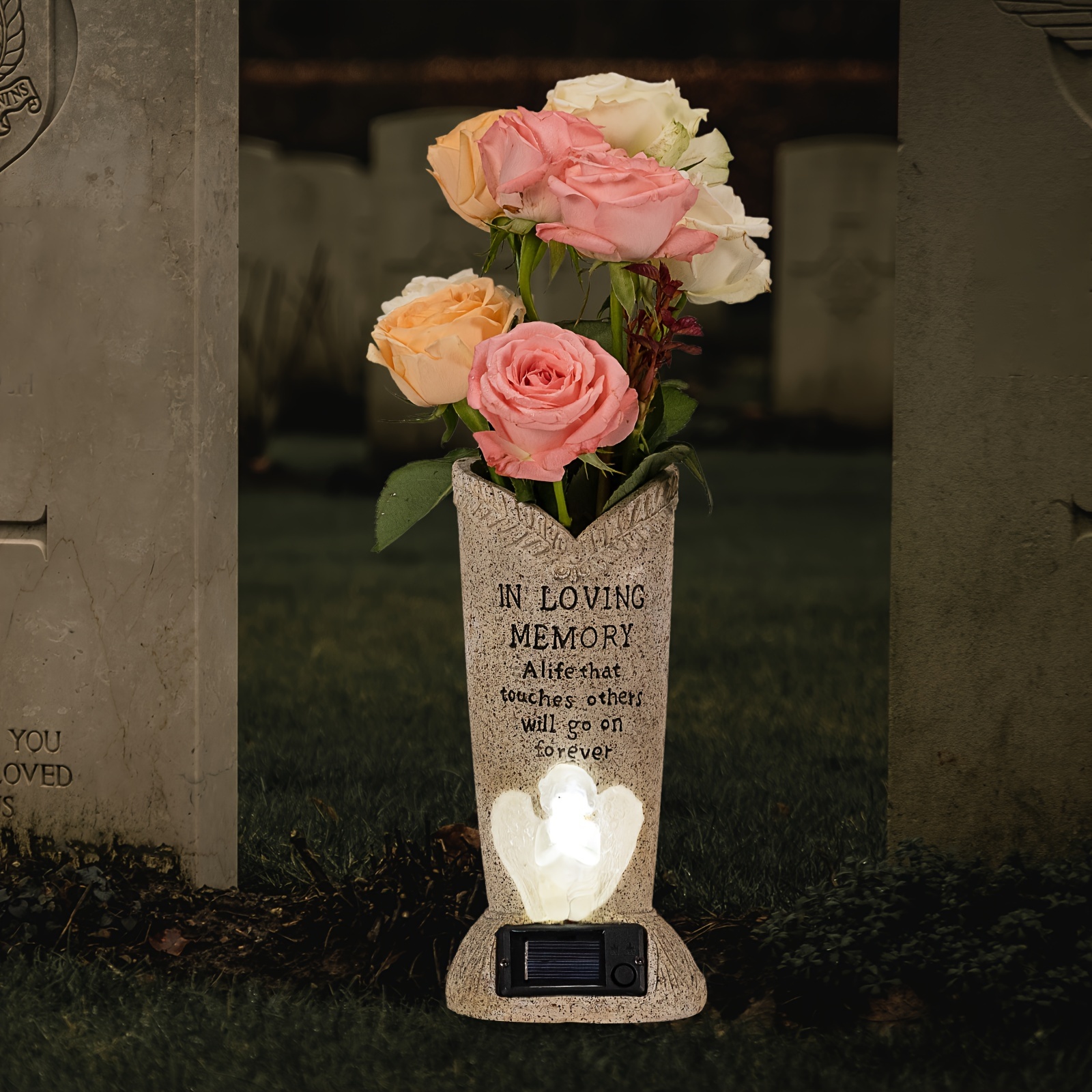Solar Cemetery Grave Vase with LED for Fresh/Artificial Flowers ...