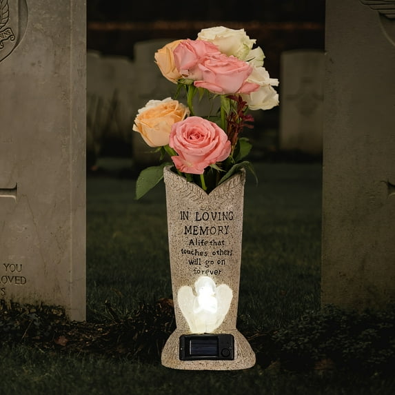 Solar Cemetery Grave Vase with LED for Fresh/Artificial Flowers ...