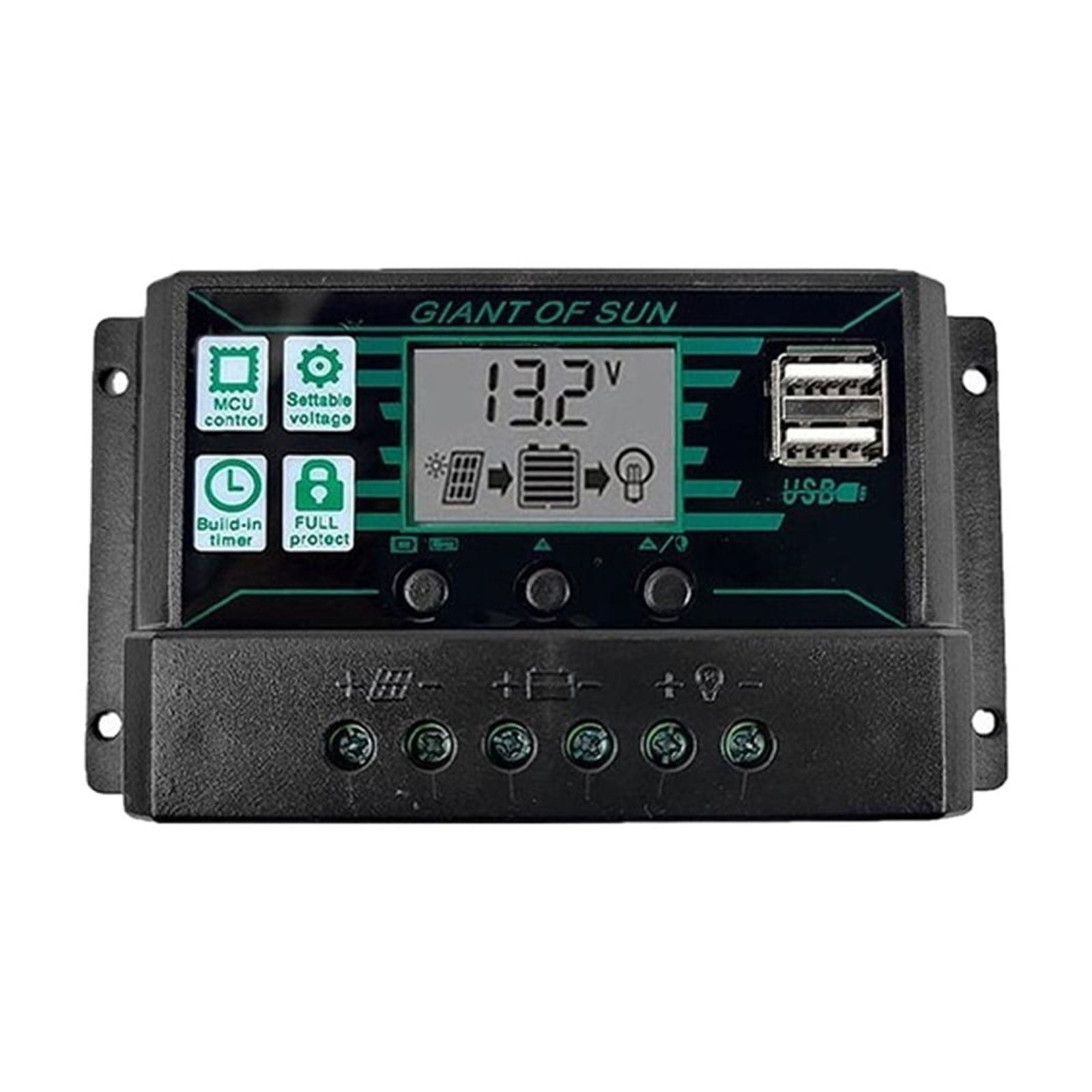 Solar Charge Controller 100A PWM LCD Display 12V/24V Dual USB 5V Output Panel Battery Regulator ...