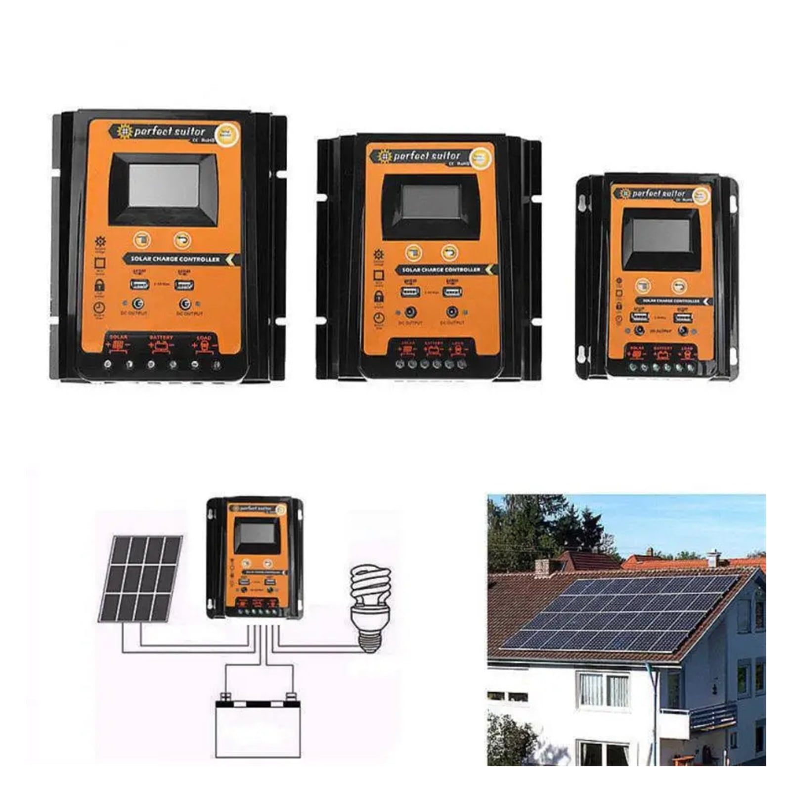 Solar Charge Controller 10A 20A 30A 50A 70A PWM Controller LCD Display ...