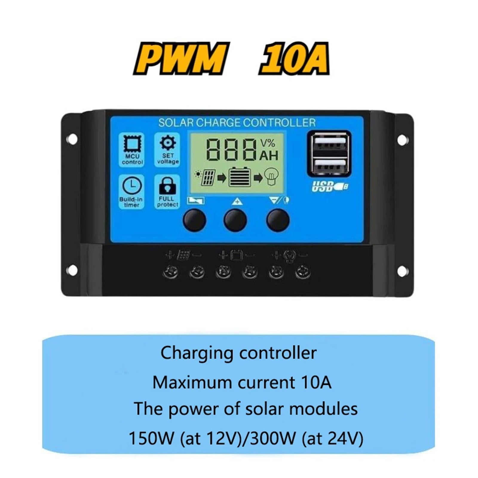 Solar Charge Controller 12V/24V PWM 10A 20A 30A With Adjustable LCD Display Timer Setting ...