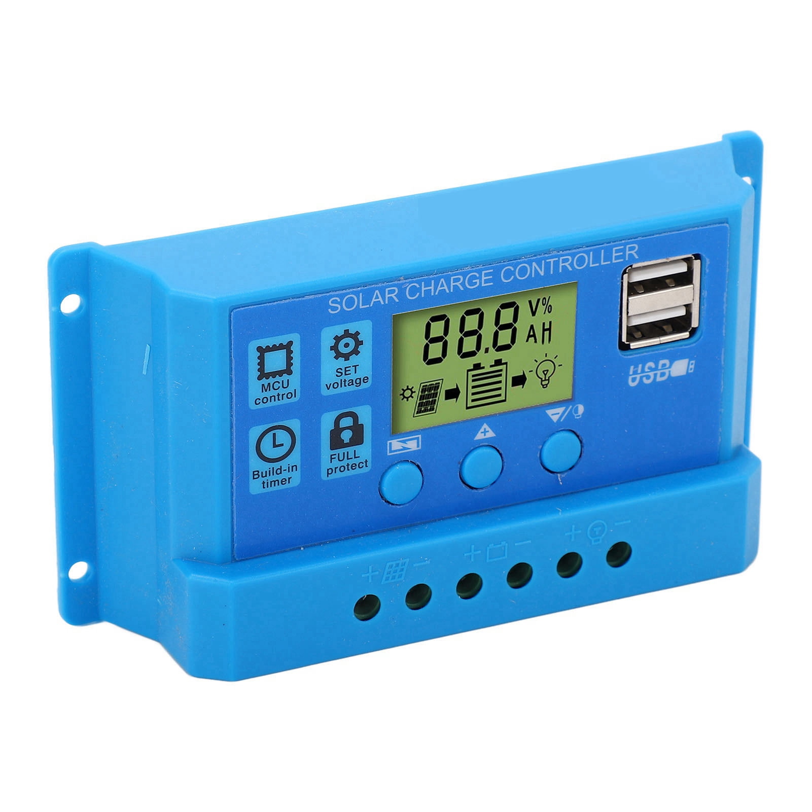 Solar Charge Controller PWM LCD Display Parameter Adjustable 2 USB Solar Charge Regulator Blue ...