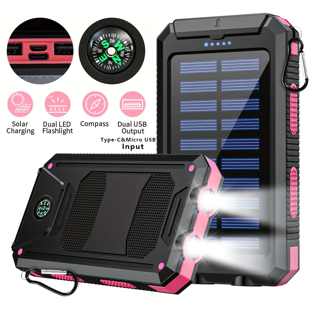 Solar Charger Power Bank, 30000mAh Portable Charger Dual USB Port Built ...