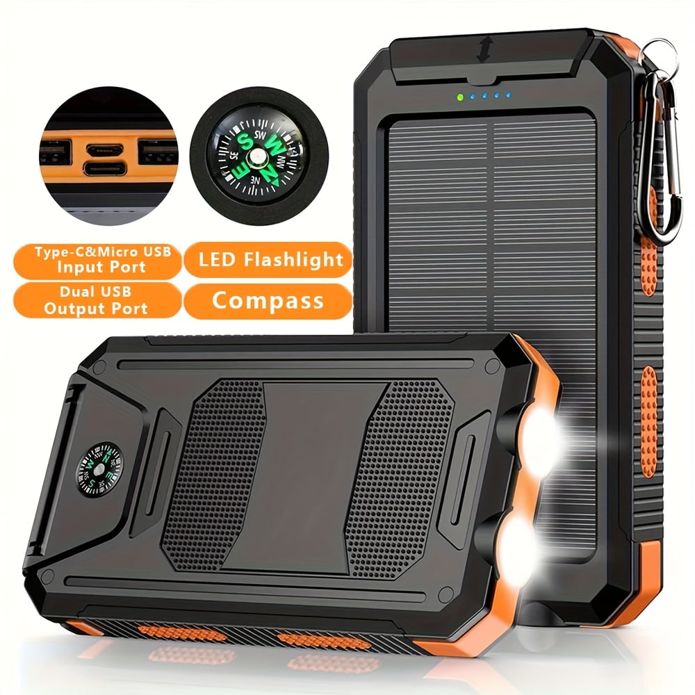 Solar Charger Power Bank, 30000mAh Portable Charger Dual USB Port Built ...