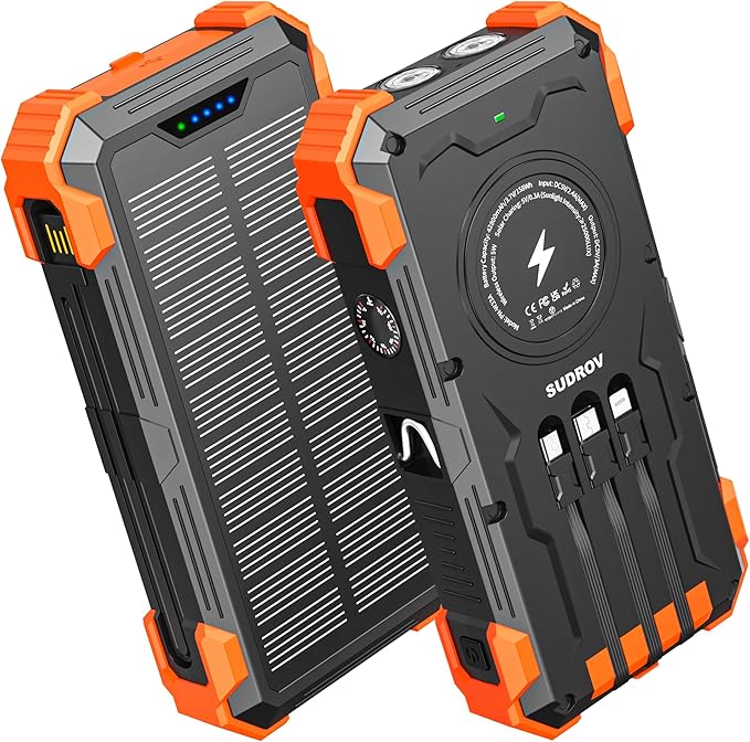 Solar Charger Power Bank 42800mAh Wireless Portable Charger with USB-C ...