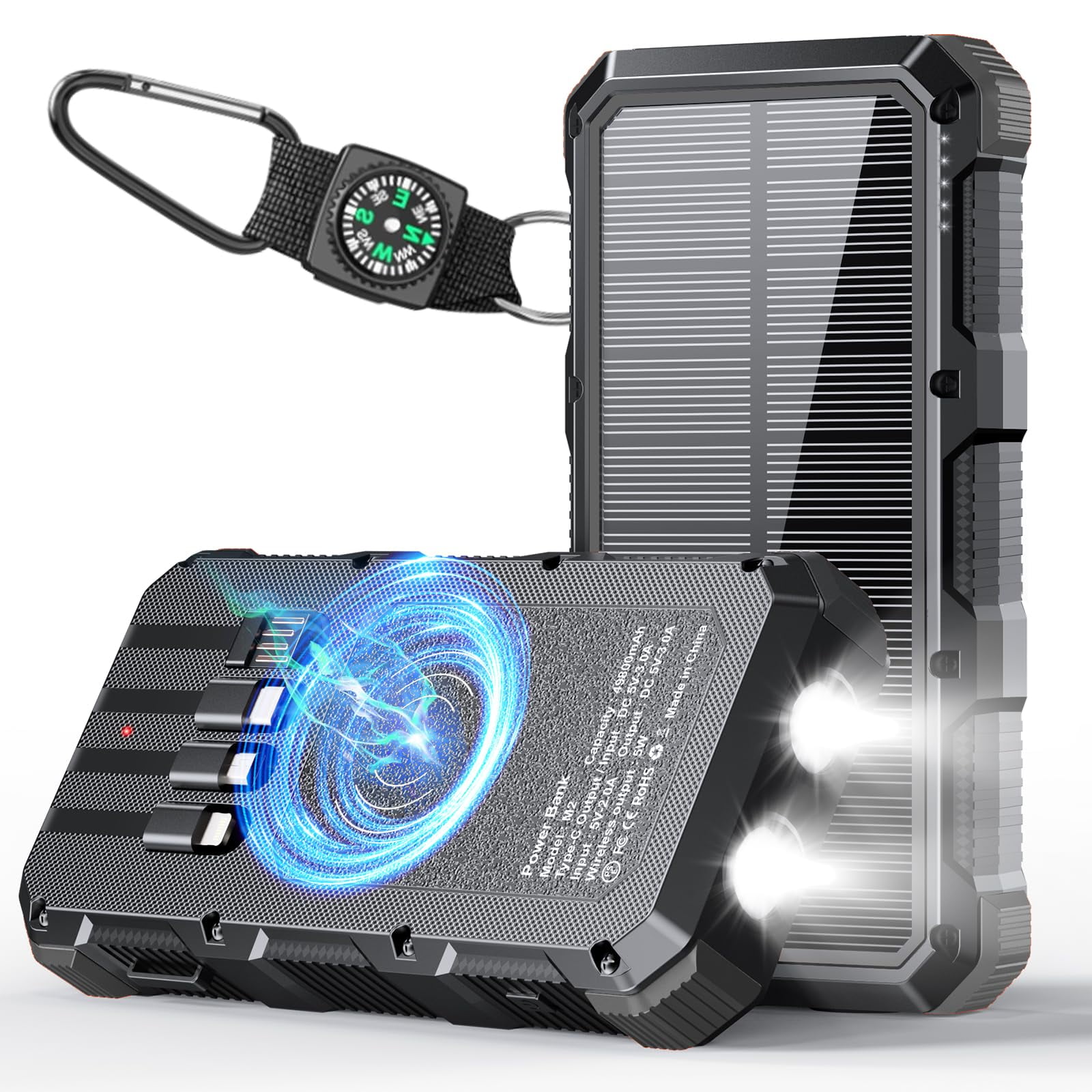 Solar Charger Power Bank 49800mAh Wireless Charger QC Fast Charging ...