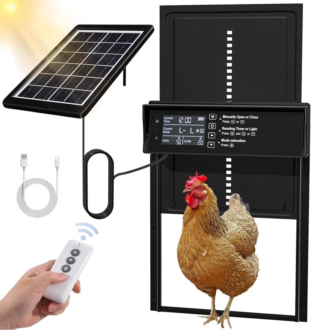 Solar Chicken Coop Door, Automatic Chicken Door Solar Powered & USB ...