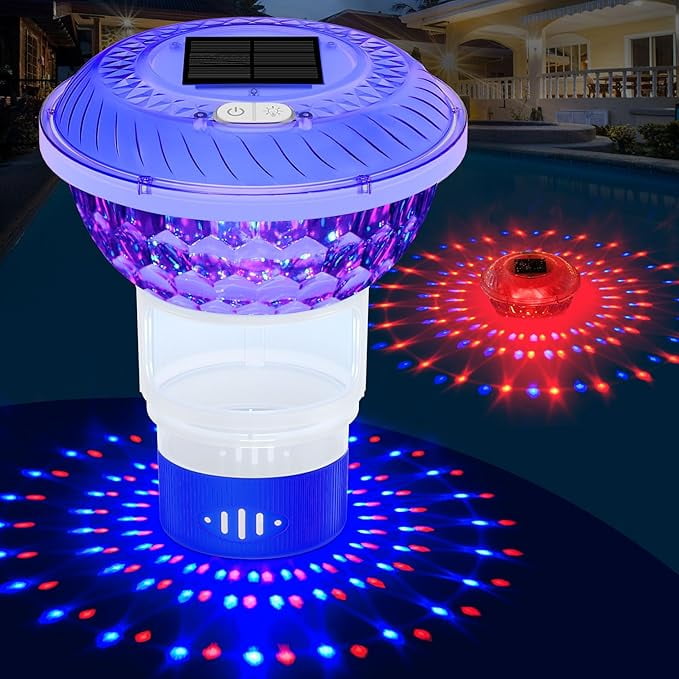 Solar Chlorine Floater with Colorful Light Show Button Control Pool ...
