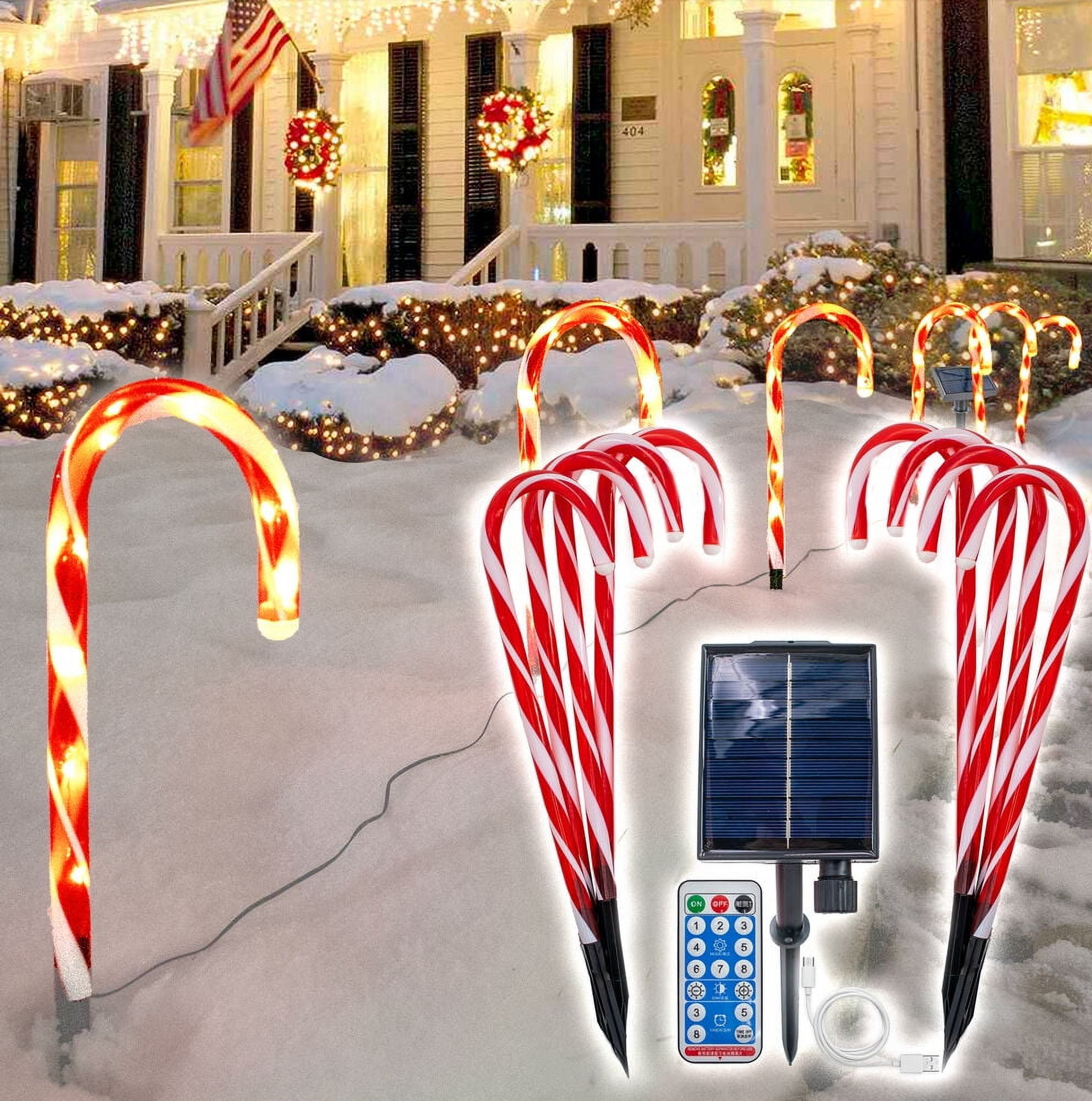 Solar Christmas Candy Cane Lights 6pc Set - Outdoor Stake Christmas ...