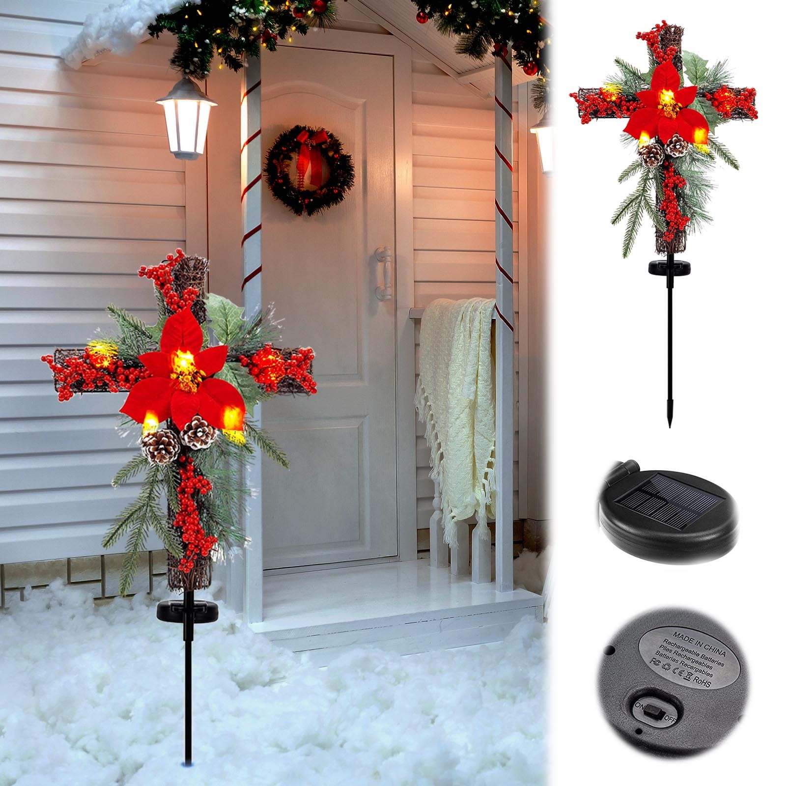 Solar Christmas Cross Outdoor LED Lights, 32.7in Outdoor Garden ...