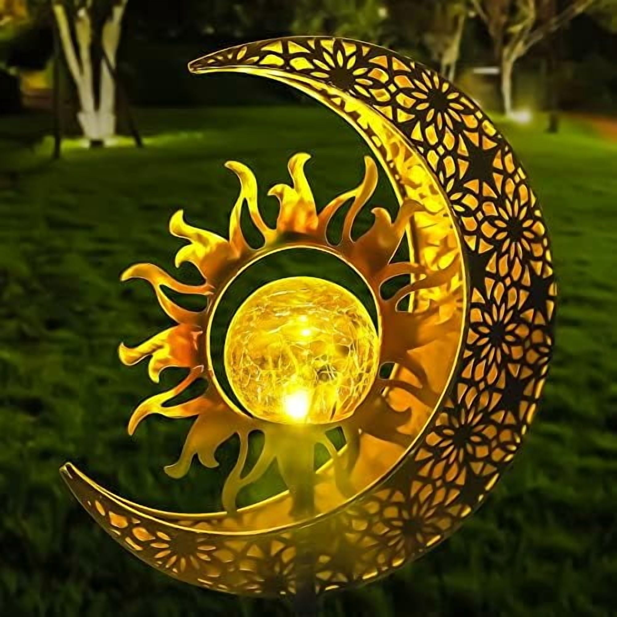 Solar Christmas Gifts Garden Statues Outdoor Decor, Moon Sun Figurine ...