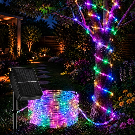 Qillnyy Solar LED Rope Lights Outdoor Waterproof, 72FT 200 LEDs, Remote ...