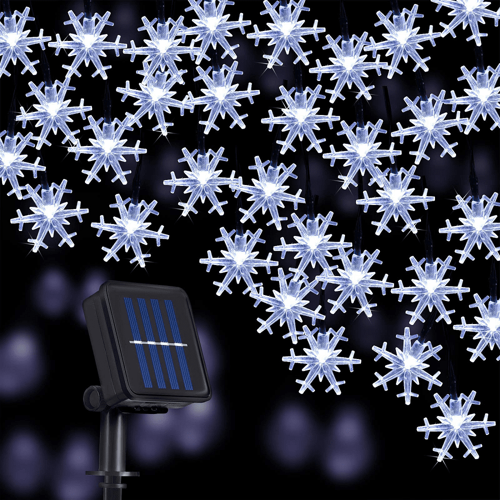 Solar Powered Snowflake LED String Lights for Outdoor Xmas Decor, Lawn ...