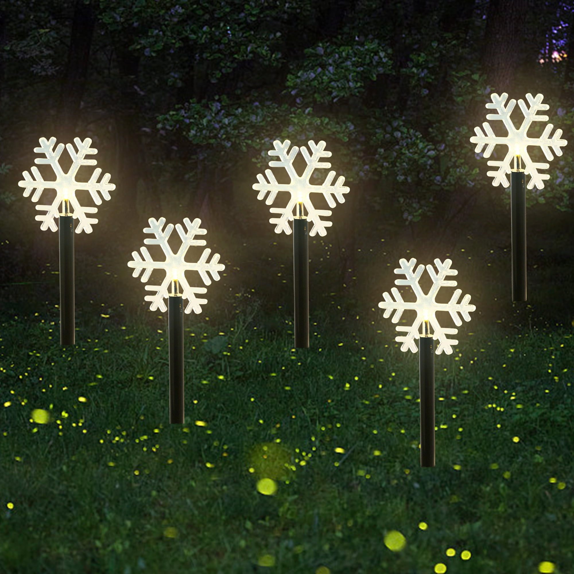 Solar Christmas Pathway Lights, 5 Pack Solar Snowflake Lights Outdoor ...