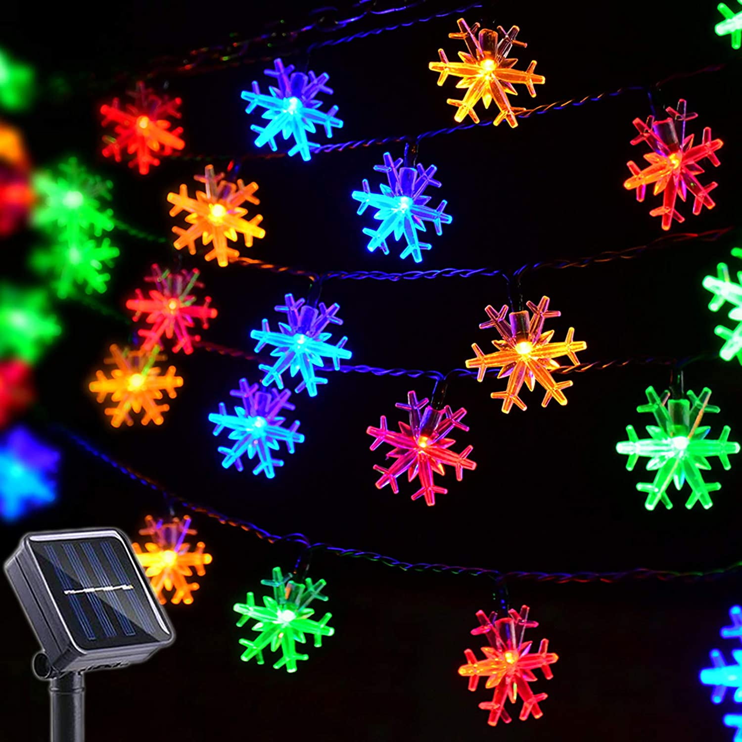 Solar Christmas Snowflake Lights, 23FT 50 LED 8 Modes Multicolor Fairy ...
