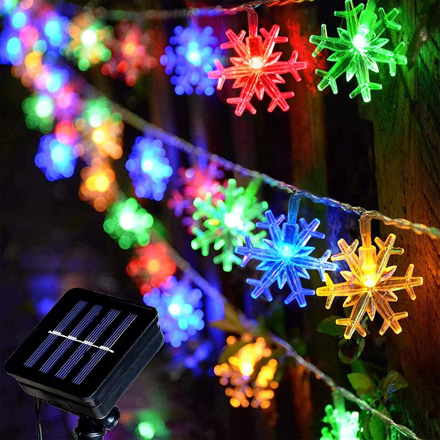 Solar Christmas Snowflake Lights Outdoor, 23 FT 50 LED Solar Powered ...