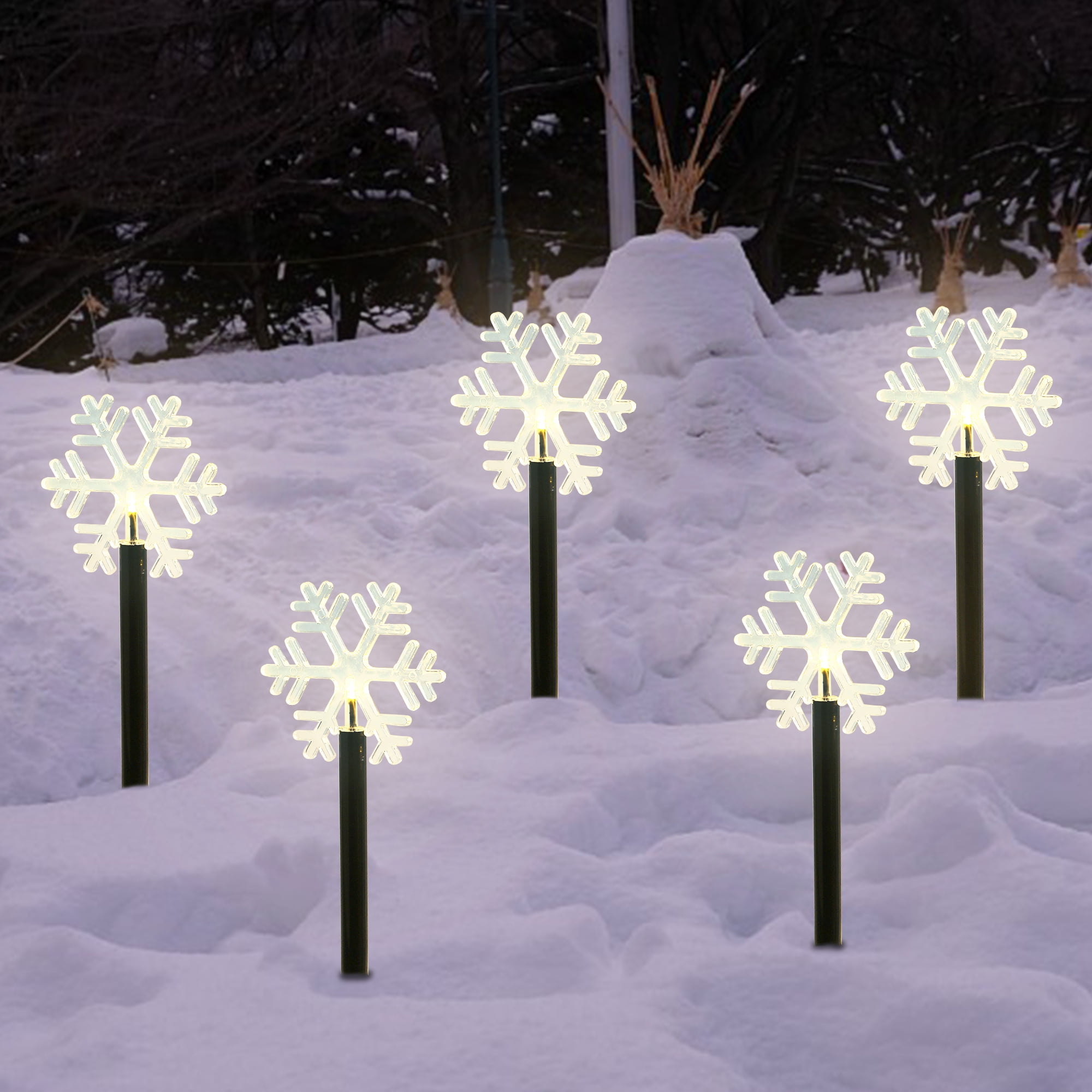 Solar Christmas Snowflake Lights Outdoor Decorations, Set of 5 ...