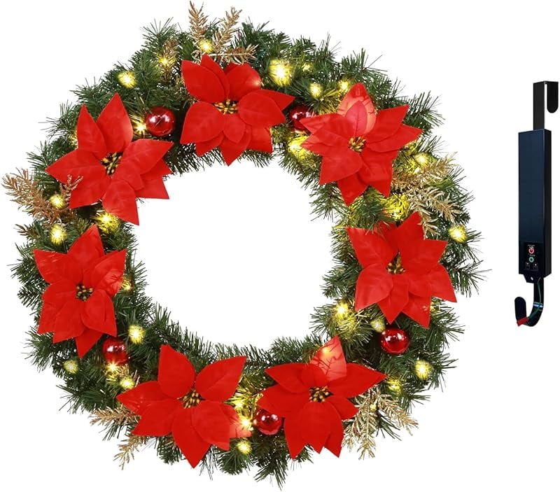 Solar Christmas Wreath 30 Inch Pre-Lit Solar 50 Led Artificial Wreath ...