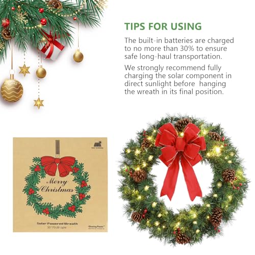 Solar Christmas Wreath Pre-Lit Solar 50 Led Artificial Wreath Outdoor ...