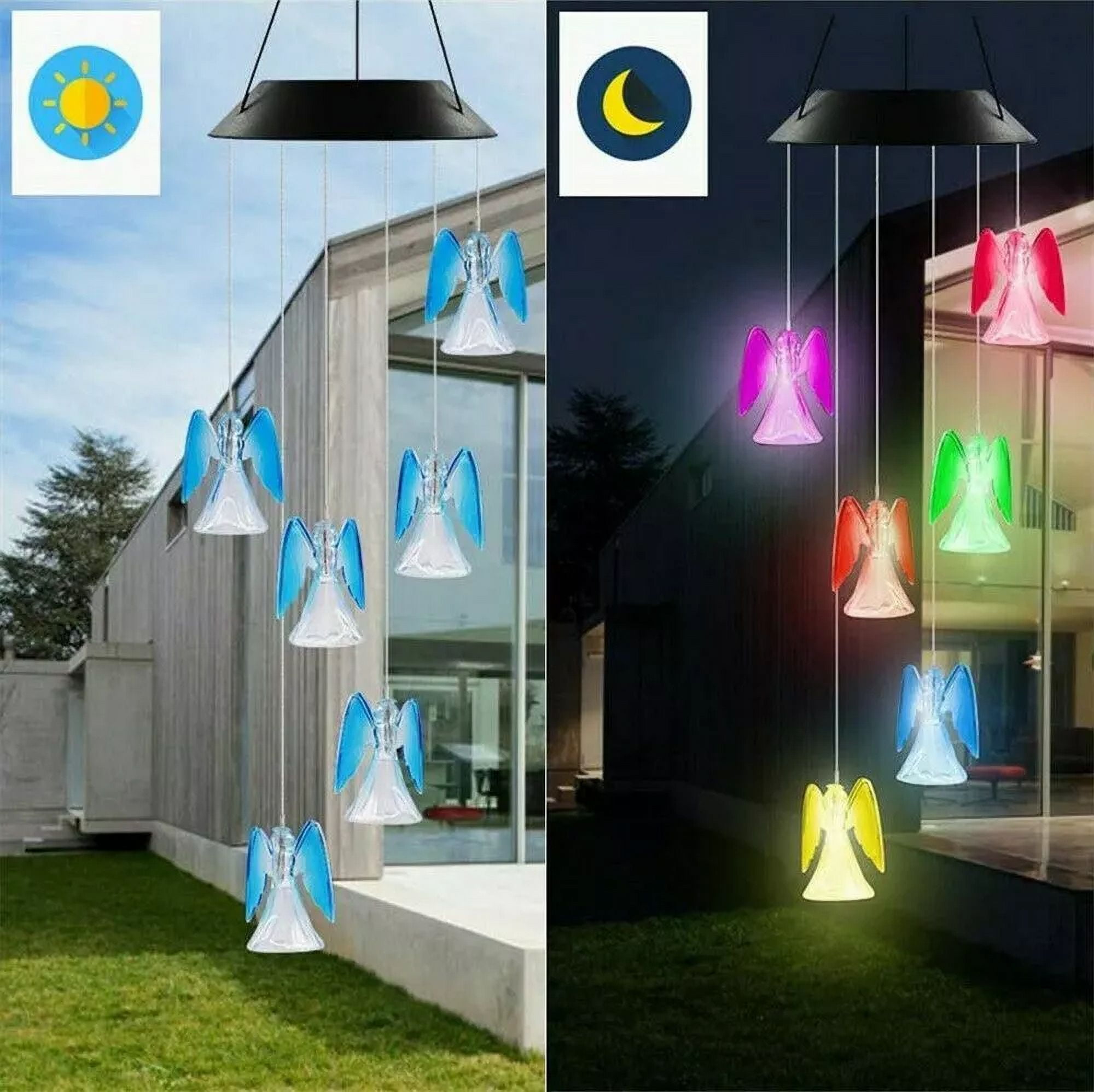 Solar Color Changing LED Angel Wind Chimes Home Garden Yard Decor Light ...