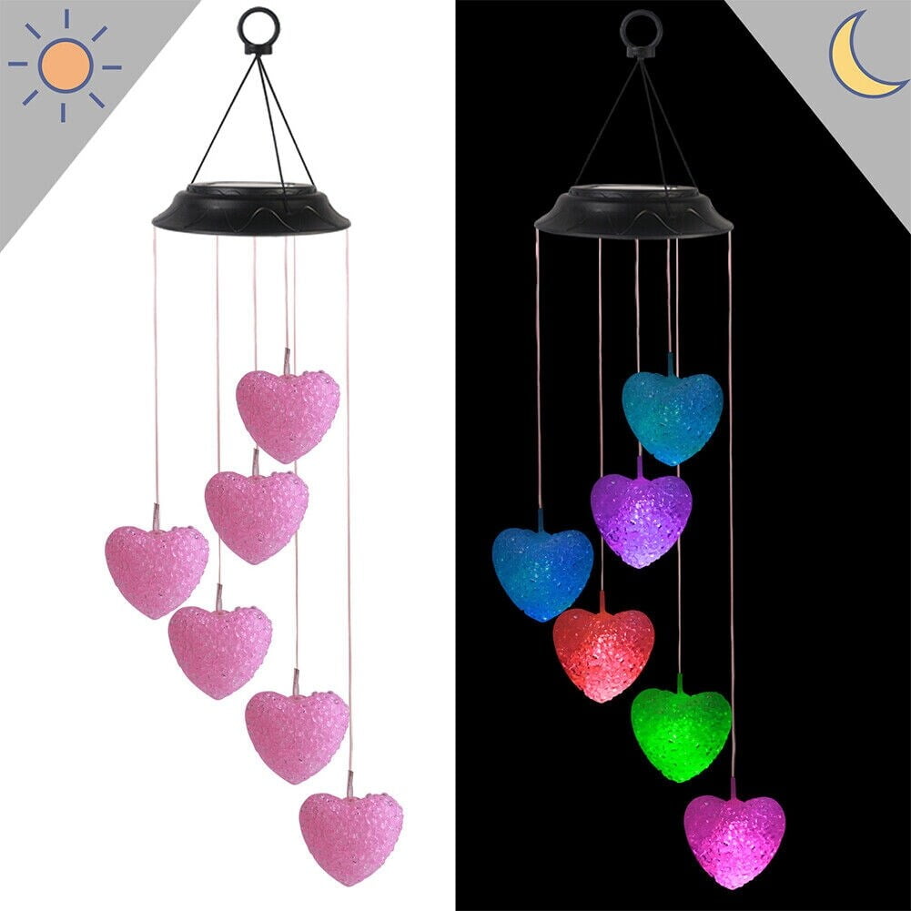 Solar Color-Changing LED Wind Chime Pink Heart - Walmart.com